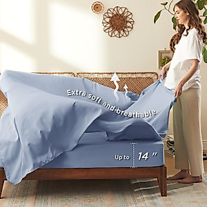 Bedsure Twin Comforter Set - 5 Pieces Floral Blue Soft Bedding Sets, Twin Bed in a Bag with Botanical Flowers Comforter, Sheets, Pillowcase & Sham