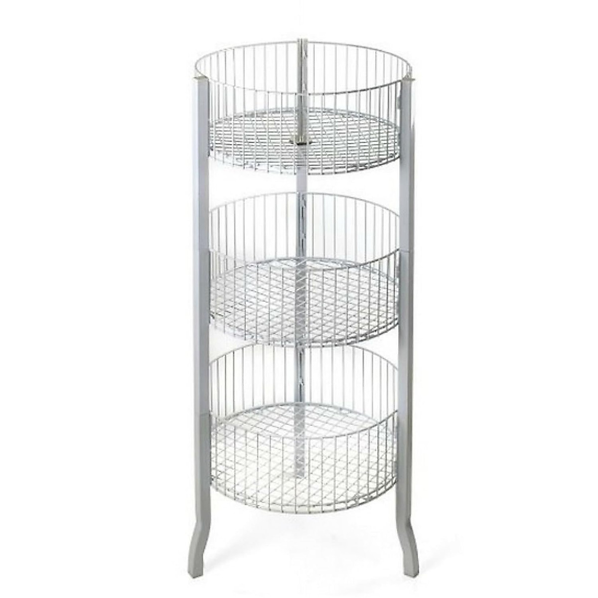 Only Hangers 3 Tier Wire Basket Display Rack, Floor Standing, Round Bins, Metal Frame - White
