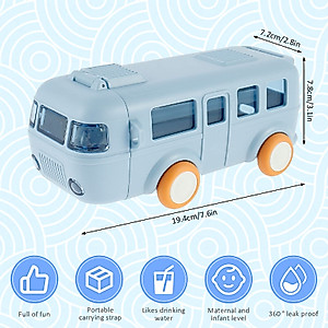 Janoiuc Car Straw Water Cup, 16ozBus Water Bottle With Wheels,Portable Water Cup In Bus Shape with Shoulder Strap, Summer Cute Bus Water Bottle Locking Flip Lid Water Kettle (Blue)