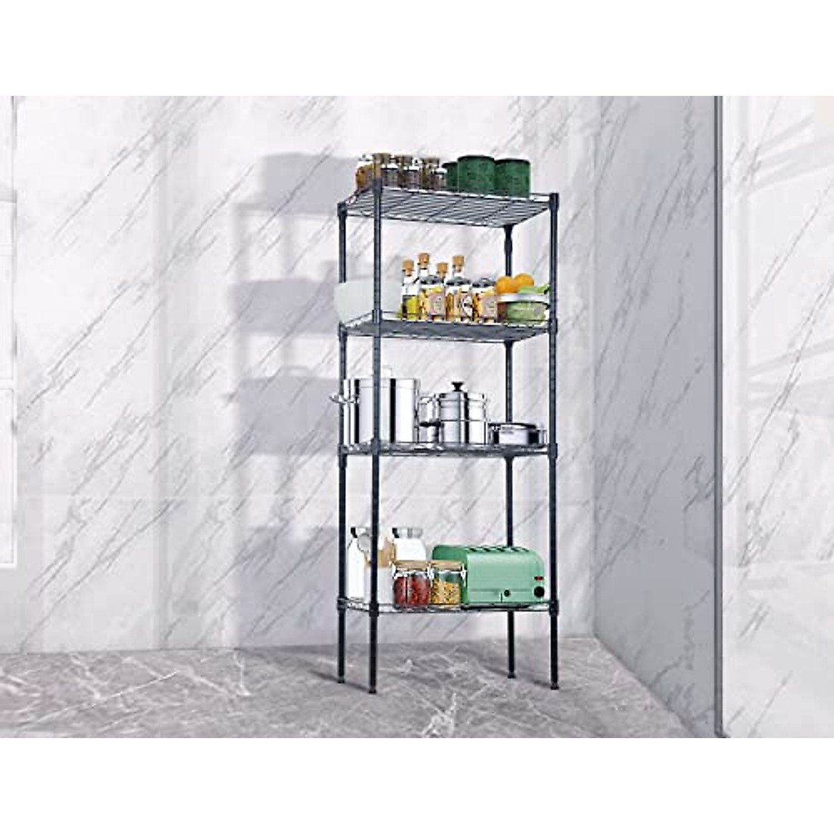 Metal Shelving, 4 Tier Wire Shelving Unit, Adjustable Strong Steel Storage Shelf, Metal Shelves, Kitchen Storage Rack, Pantry Standing Shelves for Laundry Storage 750Lbs Capacity,18" L x 12" W x 44" H
