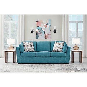 Signature Design by Ashley Keerwick Scandinavian Sofa with 4 Toss Pillows, Blue