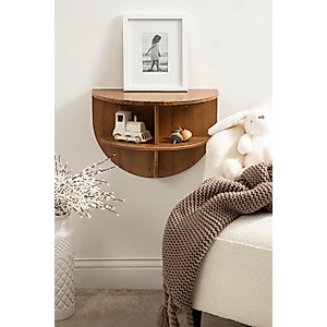 Kate and Laurel Jalla Wooden Floating Side Table, 18 x 10 x 14, Natural Rustic, Modern Solid Wood Wall-Mounted End Table with Shelves for Extra Storage and Added Functionality