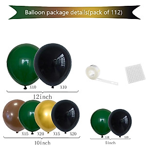 Dark Green Black Gold Balloon Garland Arch Kit, 116PCS Brown Dark Green Black Metallic Gold Balloons for Camo Super Football Bowl Birthday Graduation Woodland Sport Theme Party Decorations