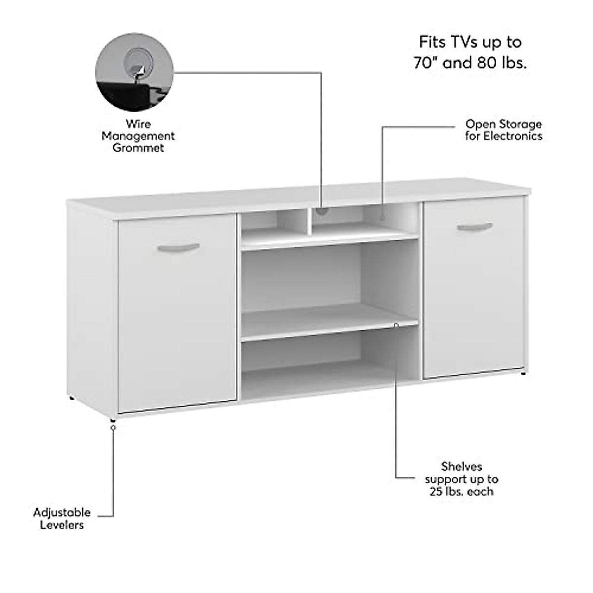 Bush Business Furniture Studio C Office Storage Cabinet with Doors and Shelves, 72W, White