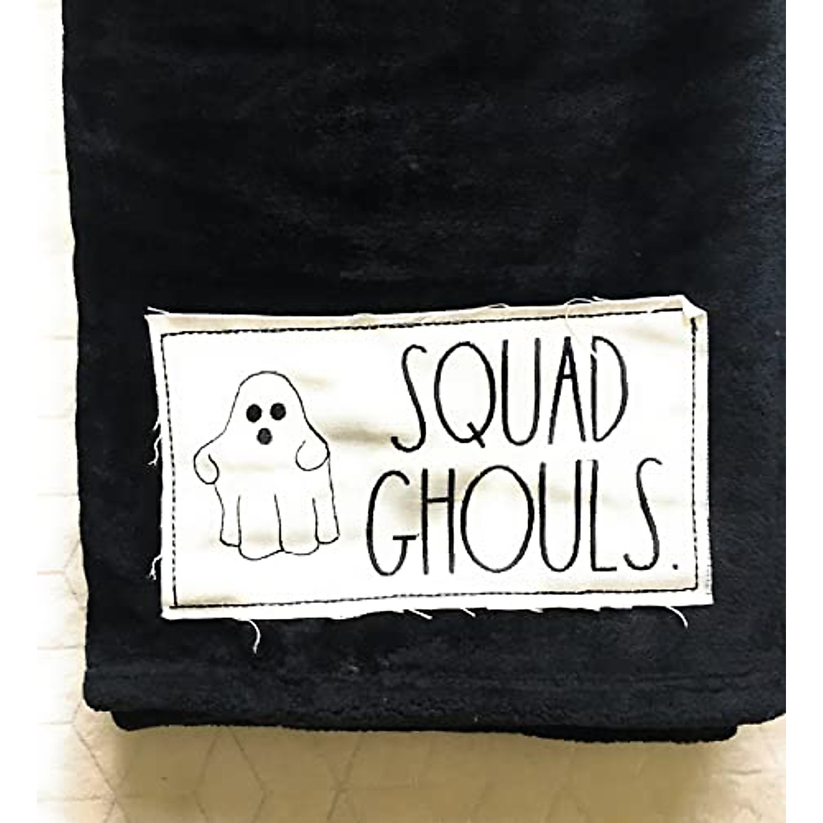Rae Dunn Halloween Blanket/ with Squad Ghouls Embroidered patch/50”x70”/Black Color