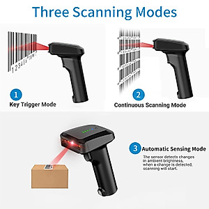 Alacrity Bluetooth Barcode Scanner Wireless 1D Laser Barcode Reader with Battery Level Indicator, 3 in 1 Bluetooth & 2.4GHz Wireless & USB Wired Bar Code Scanner