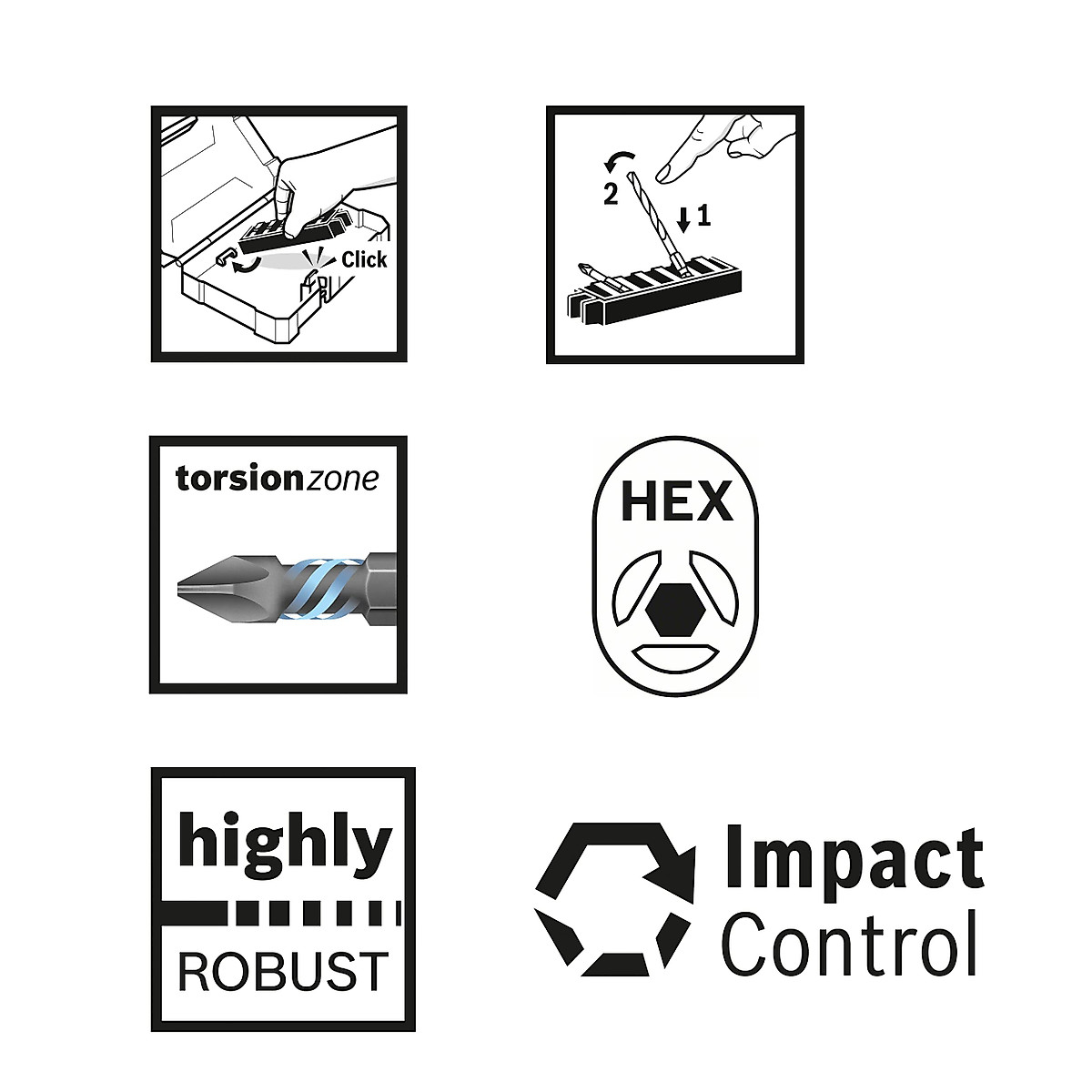 Bosch Professional 8pcs. Screwdriver Bit Set (Impact Control, T/PZ/PH Bits, Length 25 mm, Pick and Click, Accessory Impact Drill)
