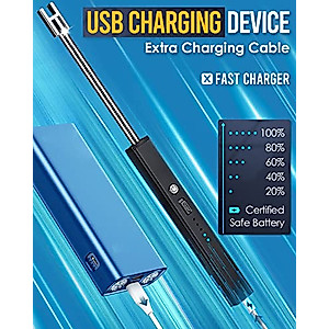 Electric Lighter for Candle USB Rechargeable - Stocking Stuffers for Men Women Upgraded Plasma Arc Lighter with LED Display Flameless Safety Lock Long Lighter for Grill Cooking Camping