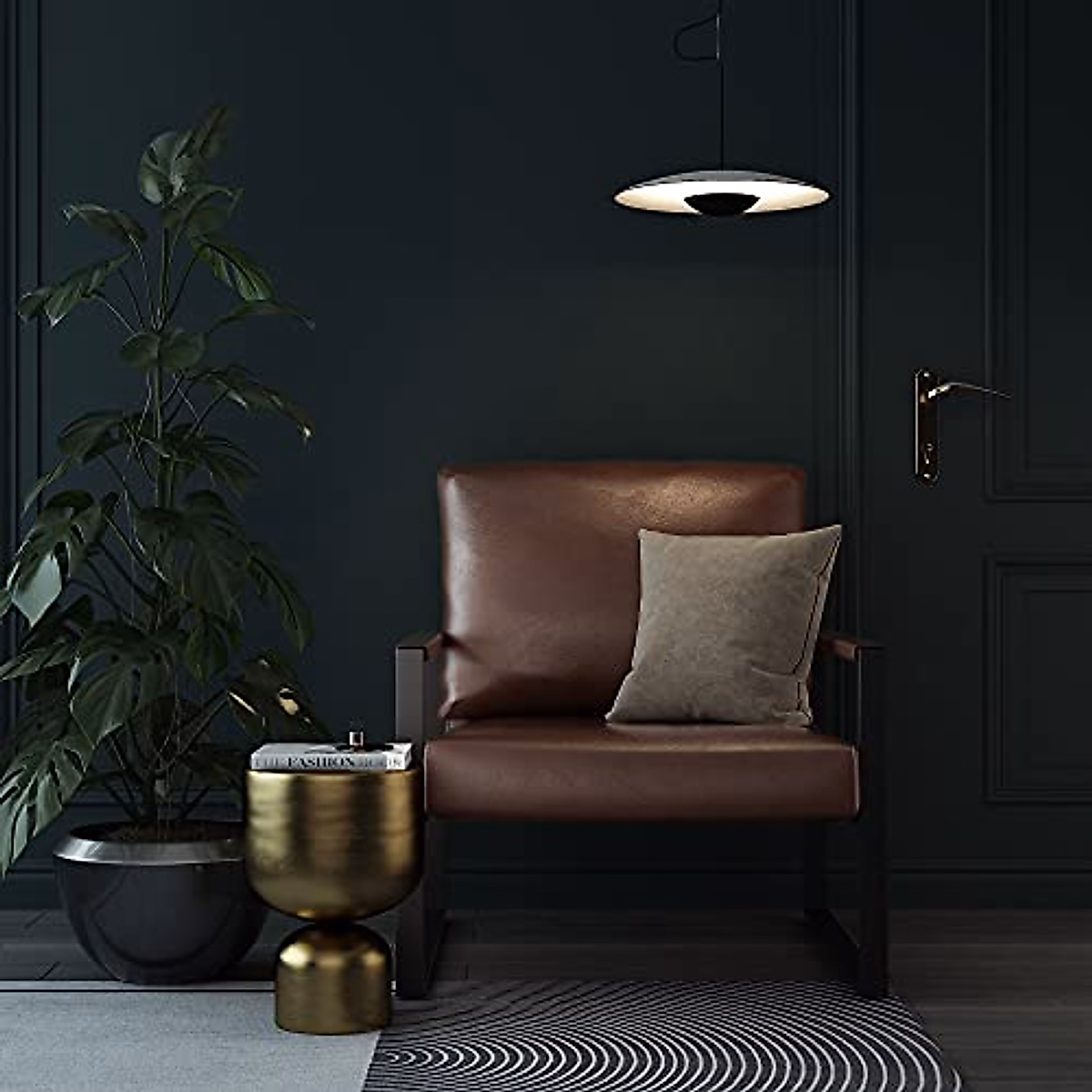 Lamerge Leather Accent Chair Sofa Chair with Extra-Thick Padded Backrest and Seat Cushion Single Sofa for Living Room Bedroom, Black Metal Frame, 105 Degree Slant Back, Brown,Set of 1