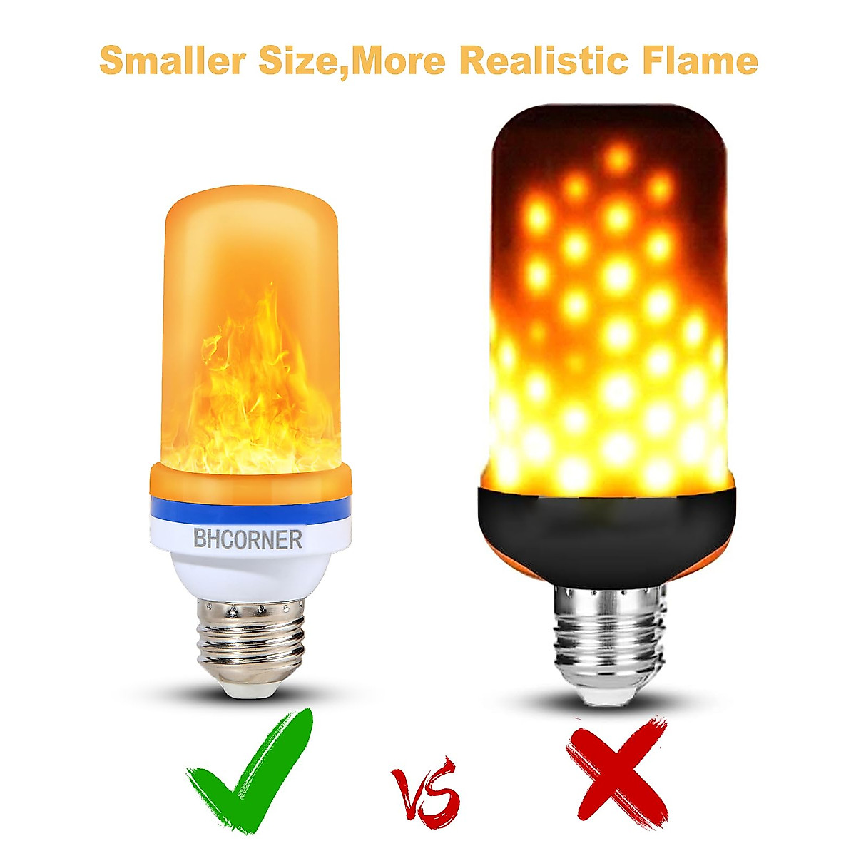 BHCORNER Smaller Size LED Flame Effect Light Bulbs - Halloween Decorations Outdoor Light Bulbs,E26/E27 Base Christmas Flickering Light Bulbs,Halloween Deco Night fire Light Bulb (2 Pack)
