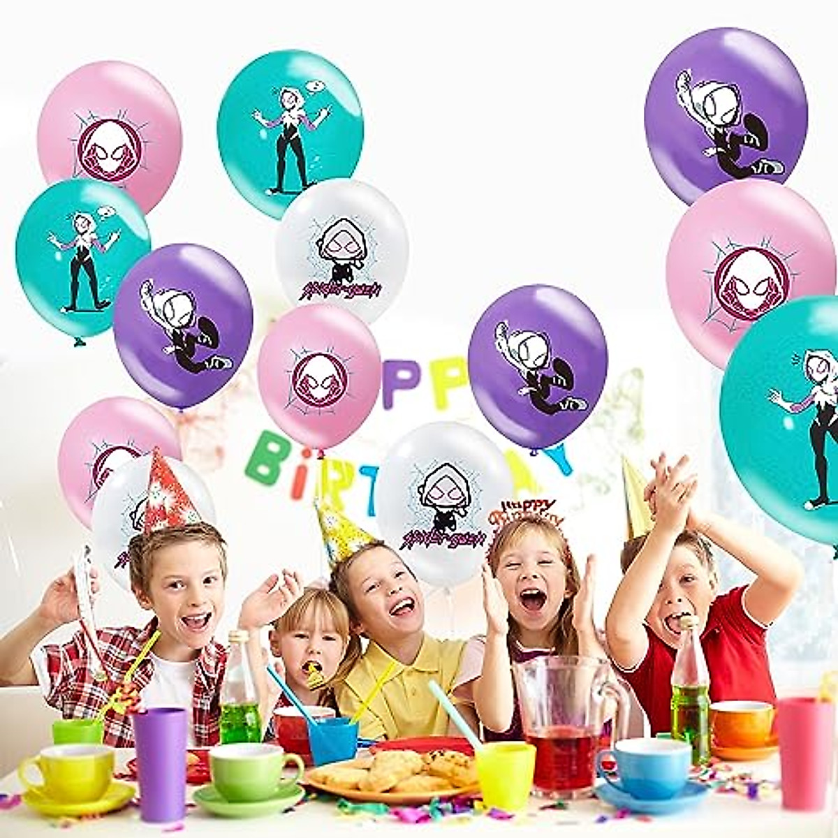 32pcs Spider Girl Latex Balloons，Female Spidey Theme Party Supplies, Female Spider girl Birthday Party Decoration for Girls