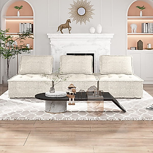 Mixoy Modular Sectional Sofa, Variable 3 Seater Sofa Couch with Oversized Soft Seat, Free Combination Armless Sectional Sofa Couch for Living Room, Bedroom (Beige, 3PCS)