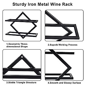 QPIX DIGITAL 2 Pack Wine Rack Wall Mounted, Metal Hanging Wall Wine Rack, Wall Wine Bottle Holder for Adult Beverages or Liquor Storage, Mounted Wine Rack for Home & Kitchen Display Decor (Black)