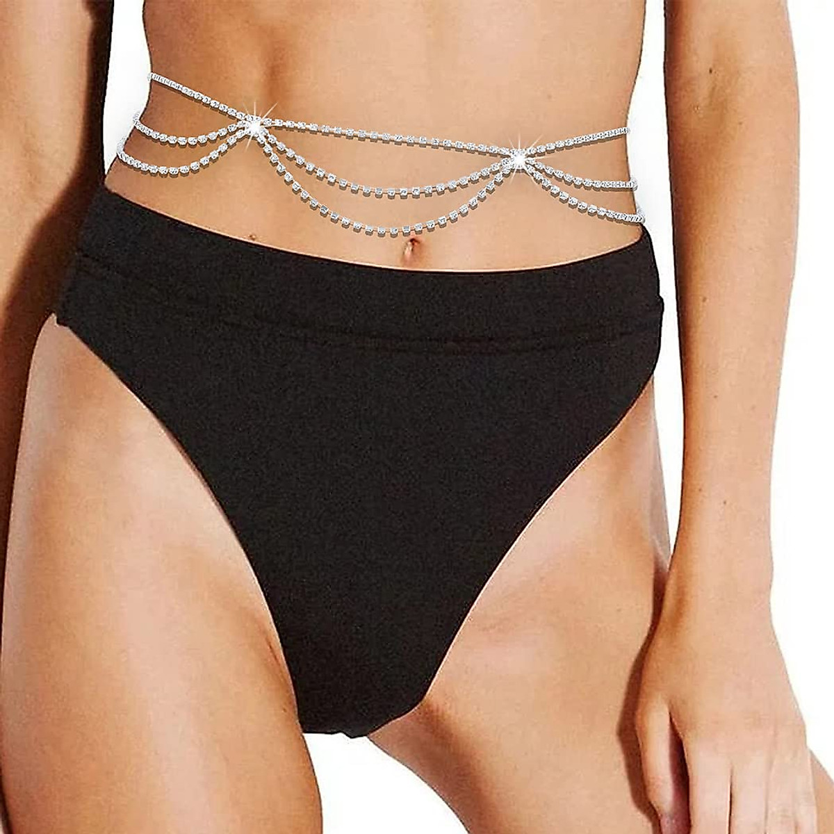 Funyrich Rhinestone Belly Chain Jewelry Silver Crystal Waist Body Chains for Women