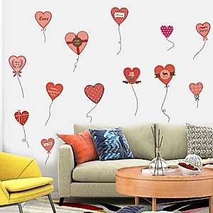 Valentine's Day Wall Decals Heart-Shaped Balloon Wall Stickers DIY Removable Mural for Nursery Baby Room Bedroom Doors Windows Valentine's Day Party Wall Decor