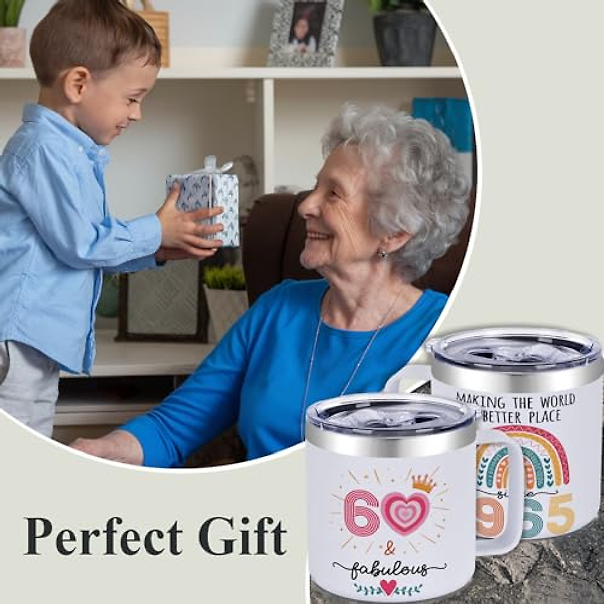 60Th Birthday 14 Oz Tumbler For Women, 60 And Fabulous Cup, 1965 Birthday Decorations - Sixty Years Old Gifts For Lady, Mom, Aunt, Grandma, Wife - Funny 60-Year-Old Gift & Birthday Decoration
