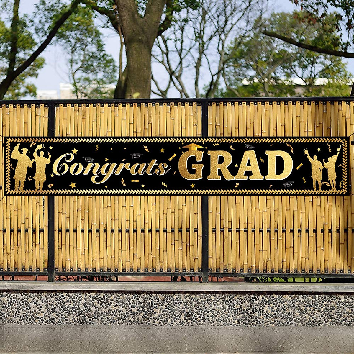 Mocossmy Graduation Yard Banner 2022,9.8 x 1.6 Ft Large Congrats Grad Banner Black and Gold Graduation Yard Signs Decoration Backdrop for Photography High School College Graduation Party Decoration