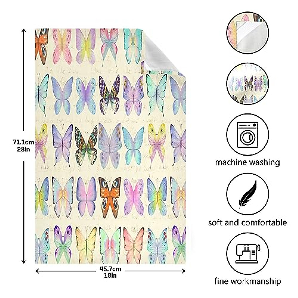 FUGIDOG Kitchen Dish Towels Set of 6, Butterfly Light Beige Ultra Soft Absorbent Kitchen Towels Tea Towels Hand Towels Quick Drying Reusable Cleaning Cloths, 18 x 28 inch
