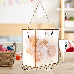 Atenzol Clear Box with Lid Handle (5PCS), 5.5x3x5.5 Candy/Cookie/Favor/Gift Box, Golden Lining, Blank without Writing