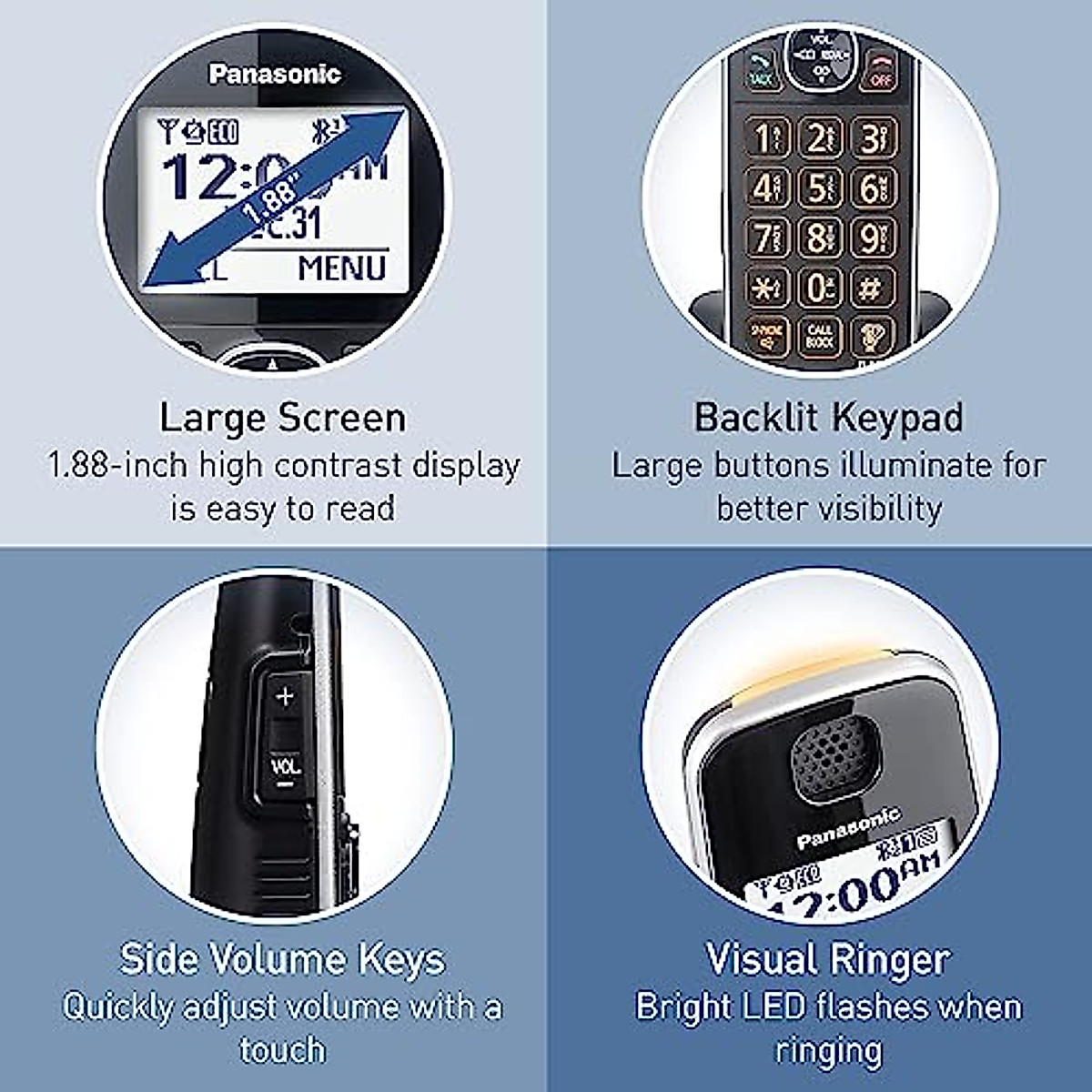 Panasonic Link2Cell Bluetooth DECT 6.0 Expandable Cordless Phone System with Answering Machine and Enhanced Noise Reduction - 5 Handsets - KX-TGE675B (Black)