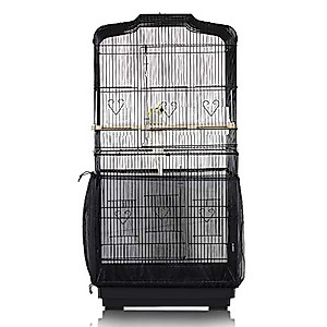 ASOCEA Bird Cage Seed Catcher,Universal Bird Cage Cover Skirt,Adjustable Parakeet Cage Nylon Mesh Netting for Round Square Cages Prevent Scatter and Mess- Black 78.7Inch (Not Include Birdcage)