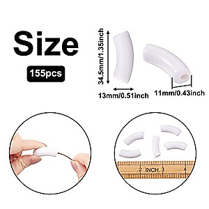 Spritewelry 155pcs/500g Opaque Acrylic Beads Tube Beads Spacer Plastic Curved Noodle Slide Beads Lined Loose Beads Large Hole Beads White for Bracelet Jewelry Making Craft Supplies 34.5mm, Hole: 3.5mm