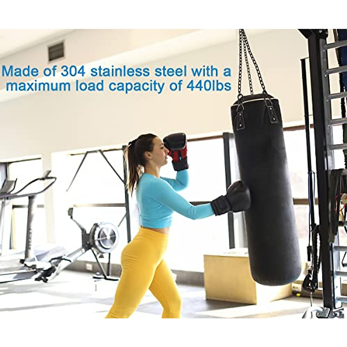 2 Pack Hanging Chair Chain with 4 Carabiners, 440LB Capacity Hanging Kits Heavy Duty Hanging Chair Hardware for Hammock Swing Hanging Chair Punching Bags Sandbag Indoor Outdoor Yoga Gym (Black)