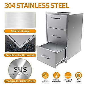 KODOM Outdoor Kitchen Stainless Steel Double Access Drawers with Paper Towel Holder Combo for Outdoor Kitchen Island or Grill Station（Overall Size: 17W x 30H x 21D Inch）