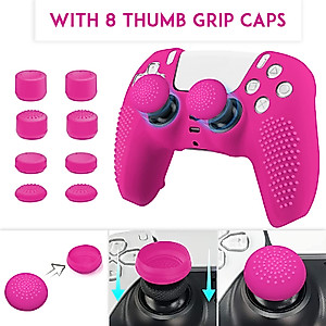 SIKEMAY [2 Pack] PS5 Controller Skin, Anti-Slip Thicken Silicone Protective Cover Case Perfectly Compatible with PlayStation 5 Controller Grip with 8 x Thumb Grip Caps - Nova Pink
