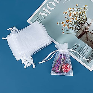 HRX Package 100pcs Mini Organza Jewelry Bags 2x3 inch, Little White Mesh Drawstring Gift Pouches for Candy Sample Party Favors