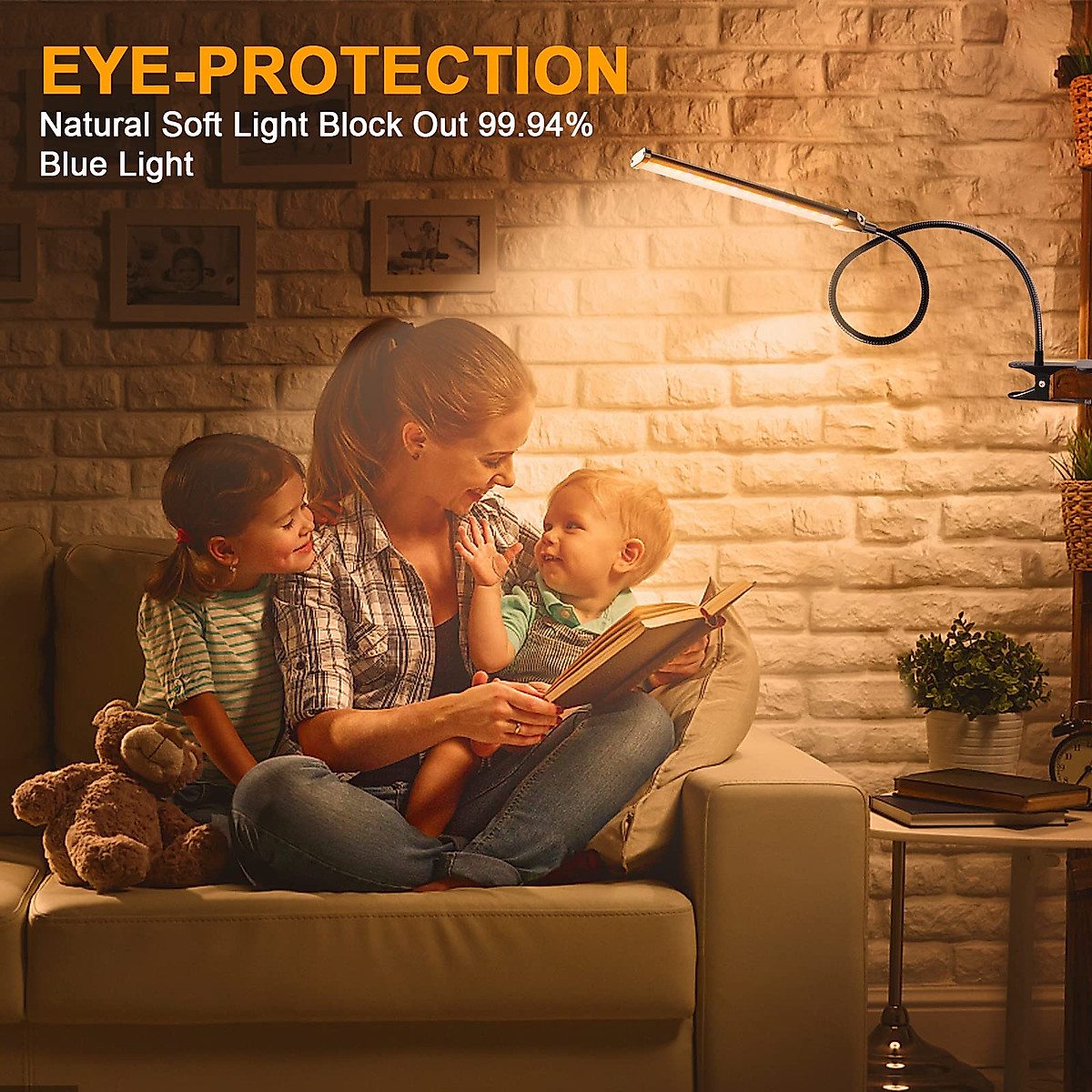 Desk Lamp for Office Home, Eye-Caring USB Clip on Light 3 Modes 5 Brightness, Adjustable 5W LED Desk Light Flexible Gooseneck Clamp Light for Workbench Headboard Study Reading Drafting(Metal)