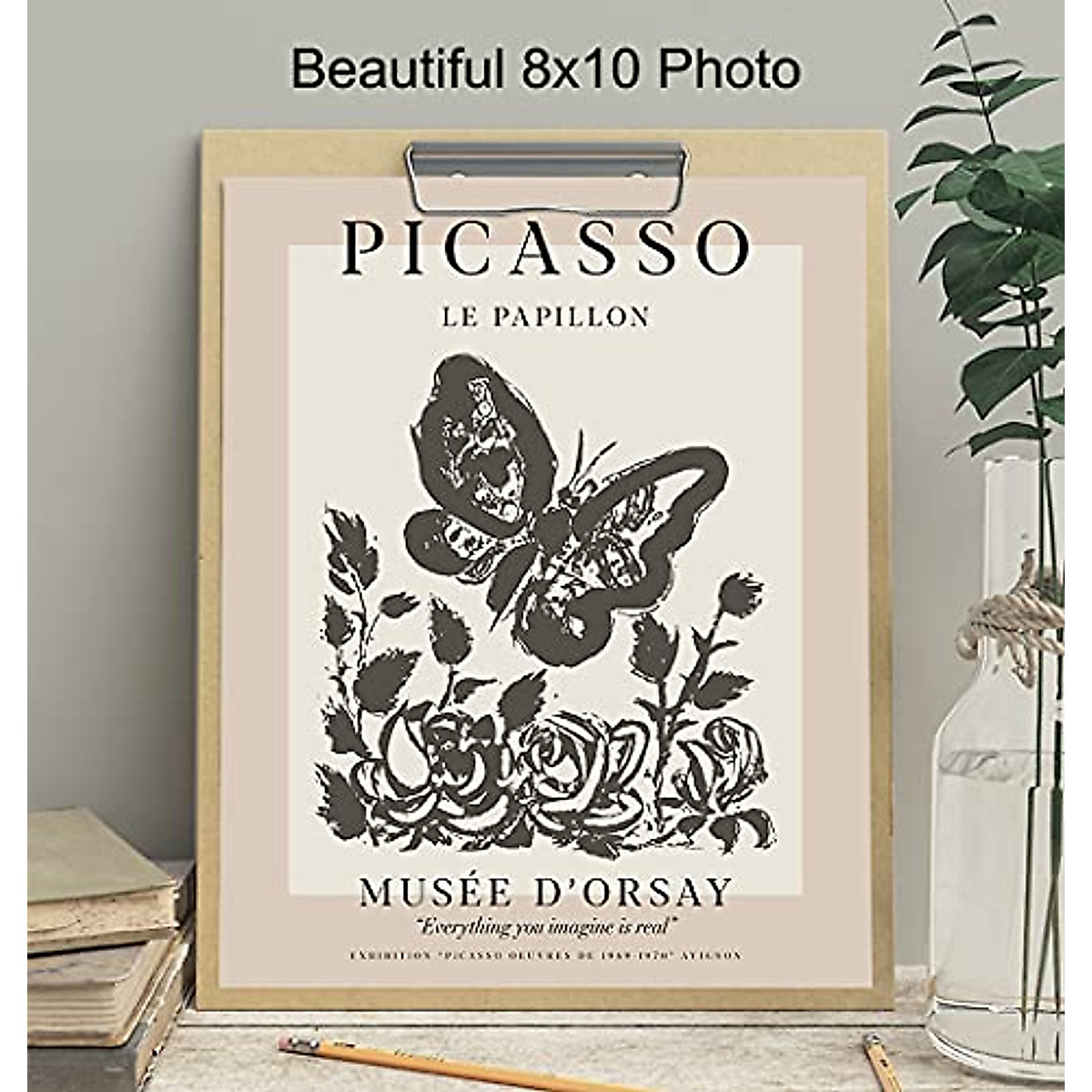 Pablo Picasso Poster Wall Art & Decor - 8x10 Modern Wall Art Prints - Gallery Wall Art - Museum Poster - Contemporary Wall Art - Butterfly Picture - Living Room, Bedroom - Women Housewarming Gift