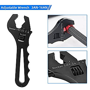 SYKRSS An Fitting Wrench, AN3-16AN Adjustable Wrench Aluminum Lightweight Spanner Tools for An Hose Fitting Adapter End , Black