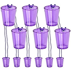 Iconikal Shot Glass on Beaded Necklace, Purple, 12-Pack