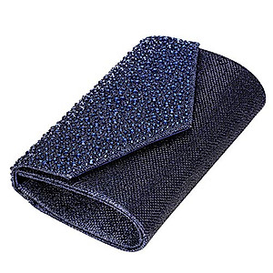 CurvChic Women Evening Bag Clutch Rhinestone Envelope Party Handbag Bridal Prom Purse (Navy Blue)