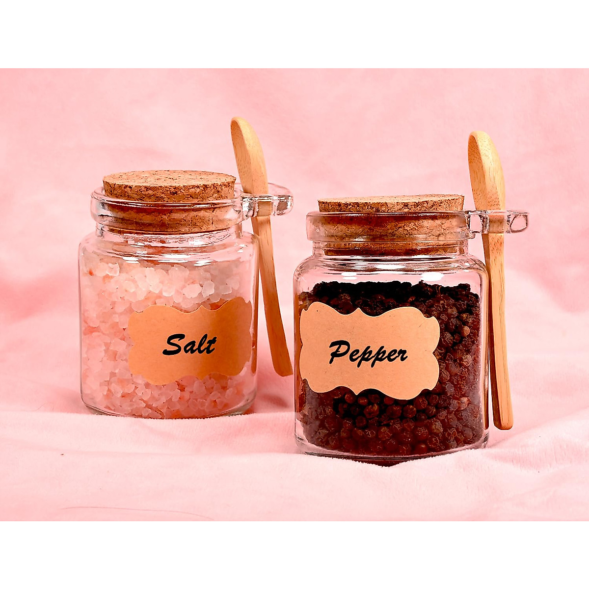 Ahhute Glass Storage Honey Jars with Cork Lids, Bamboo Spoons,Brush and Lables - Glass Canning Jars for Bath Sea Salt, Spices, Teas, Candy, Candle Making,Diy and Art,Dishwaresafe,12 Pack, 250ml/8oz