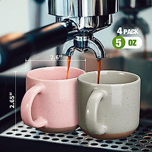 Morandi Color Ceramic Mini Espresso Cups Set of 6, 5 oz Espresso Mugs with Handle, Porcelain Coffee Mugs Demitasse Cups, Modern Style Espresso Cups, Microwave Dishwasher Safe Suit for Espresso Machine