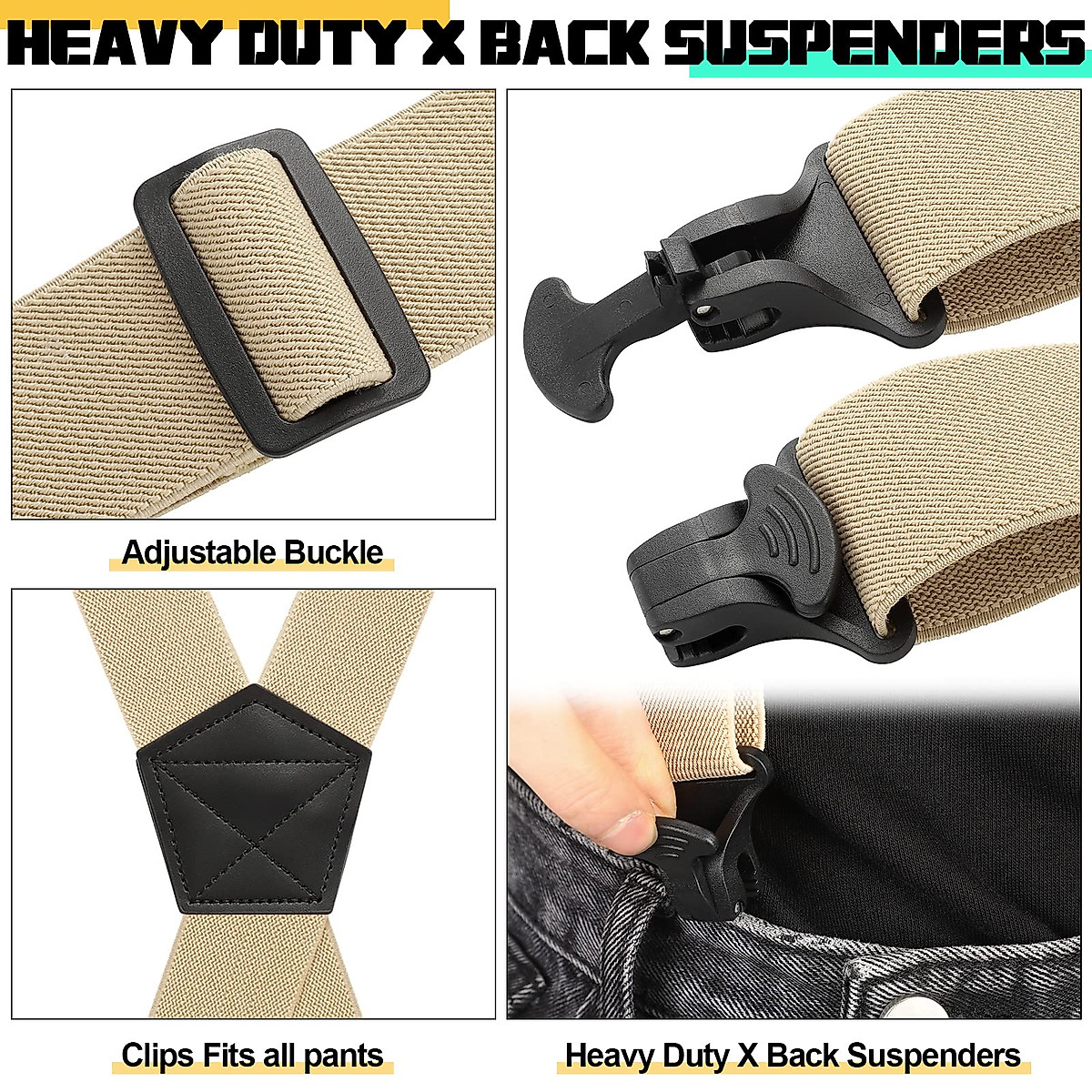Janmercy 2 Pcs Suspenders for Men Under Clothing Hidden Airport Friendly Suspenders with Plastic Clip(Black, Khaki)