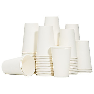 RACETOP Disposable Paper Coffee Cups 12 oz [100 Pack],12 oz White Hot Coffee Paper Cups, Thickened Paper Style