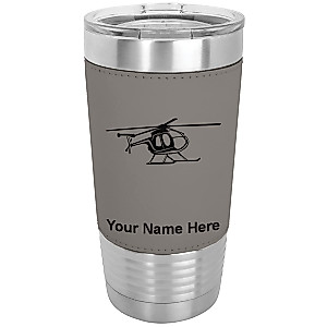 LaserGram 20oz Vacuum Insulated Tumbler Mug, Helicopter 1, Personalized Engraving Included (Faux Leather, Gray)