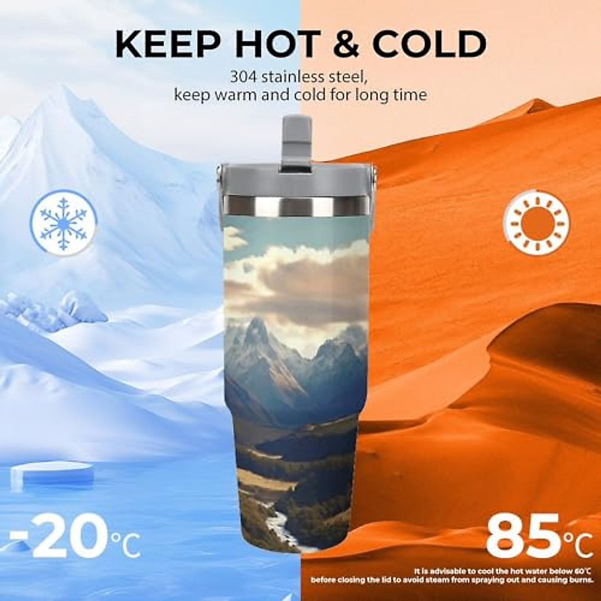 WITHSBKK 30oz Car Cup Cook National Park Landscape Printed with Portable, Stainless Steel Travel Mug, Vacuum Insulated Tumbler And Straw, Leakproof for Car & Outdoor, UV Printed Design