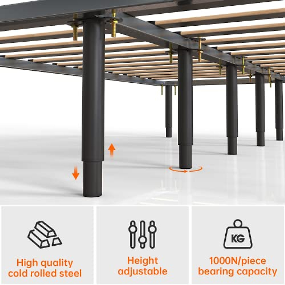 KOMOHOM (4PCS) 10~17 inch Adjustable Height Center Support Leg for Bed Frame, Steel Bed Frame or Wooden Bed Center Slat Support Leg, Adjustable Bed Frame Legs