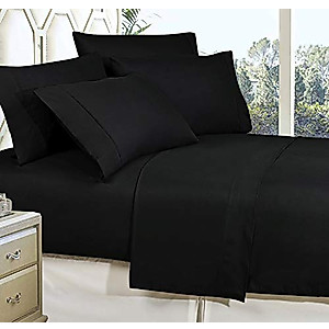 Elegance Linen Wrinkle Resistant Luxury 6-Piece Bed Sheet Set - 1500 Thread Count Egyptian Quality Silky Soft #1 Rated Sheet Set - Full, Black