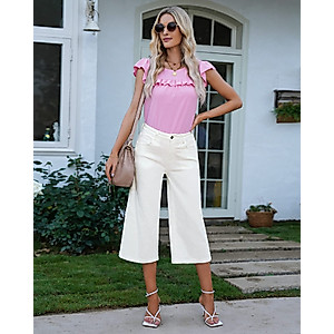 Vetinee Women's High Waisted Capri Pants, Denim Jeans, X-Large, Brilliant White