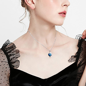 Cat Urn Necklace for Ashes Sterling Silver My Angel Cat Animal Cremation Keepsake Memorial Jewelry for Ashes with Blue Heart Crystal from Austria