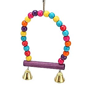 Tnfeeon Bird Swing Toy Set Bird Cage Toys Chewing Hanging Bell Bird Cage Colorful Toys with Wooden Hanging Stand Ladder for Parakeet Cockatiel