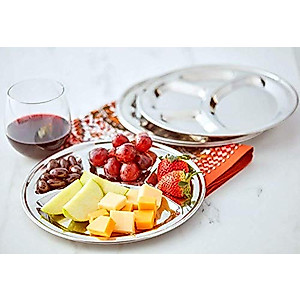 WhopperIndia Stainless Steel 4 Compartment Dinner Plate, Serving Platter, Restaurant Mess Tray Great for camping, picnics, school, indoor or outdoor use Set of 2 pcs- 13 Inch Each