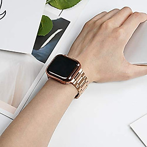 iiteeology Compatible with Apple Watch Band 44mm SE/Series 6 5 4, Upgraded Stainless Steel Link Replacement Band with iWatch Screen Protector Case Rose Gold