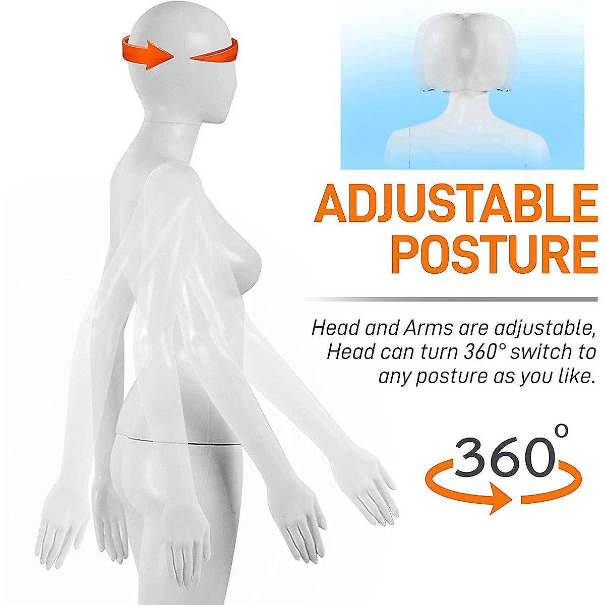 69 Inch Female Mannequin Full Body Dress Form Adjustable Dress Mannequin,Mannequin Torso Realistic Mannequin Display Sewing Manikin with Metal Base Plastic Head,White…