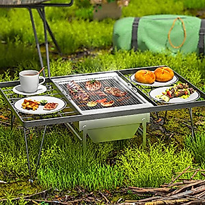 LASIEYO Portable Charcoal Grill, Desk Tabletop Stainless Steel Folding Smoker Barbecue Camping Grill, IGT Camping Table BBQ Grill with Storage Bag for Outdoor Cooking Camping Hiking Picnics Party